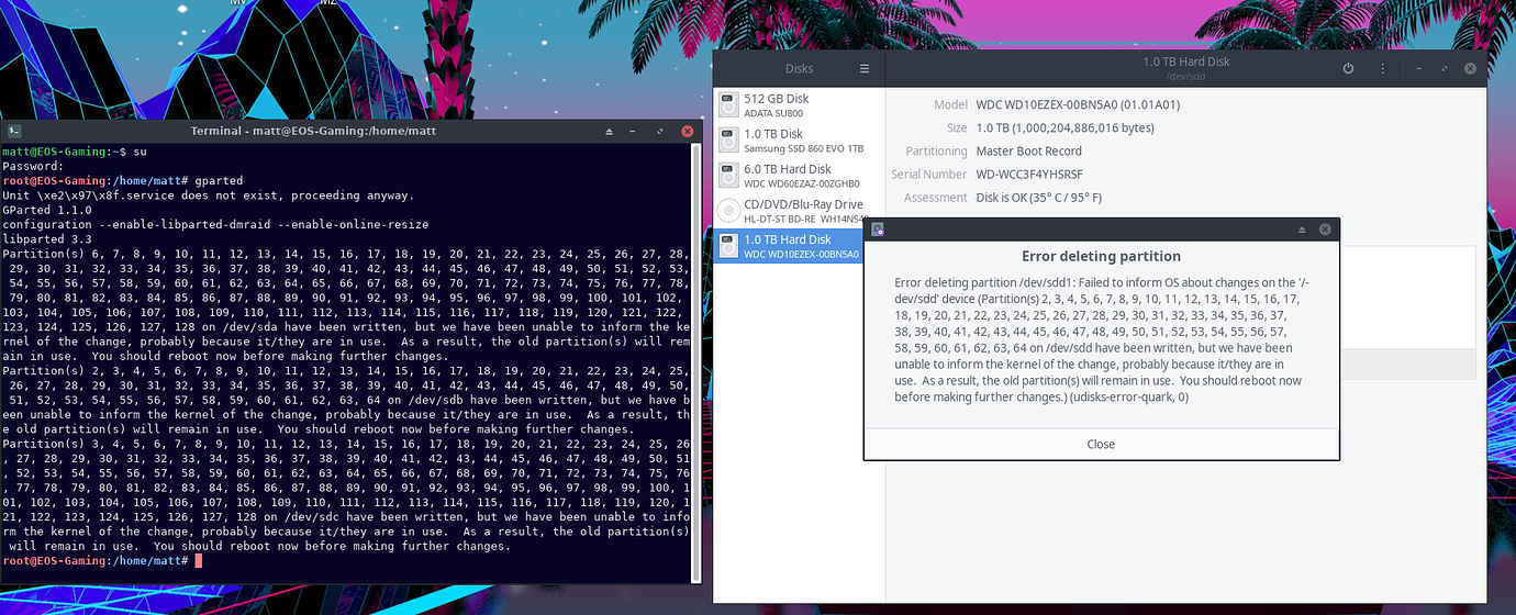 Partitions ... have been written, but we have been unable to inform the kernel of the change ...