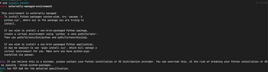 This Error Showing When Tried To Install Pip Packages Newbie Endeavouros