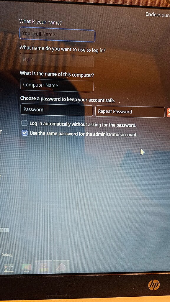 Installer crashing when character entered into full name field - EndeavourOS installation ...