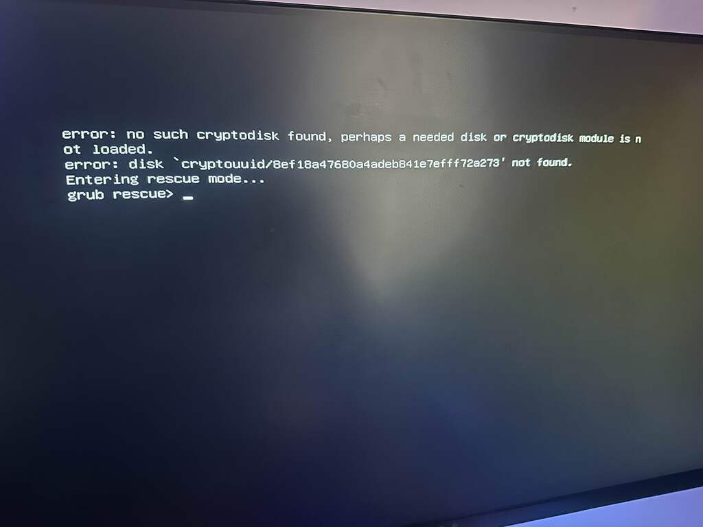 'No such cryptodisk found' error - Kernel, boot, graphics & hardware - EndeavourOS