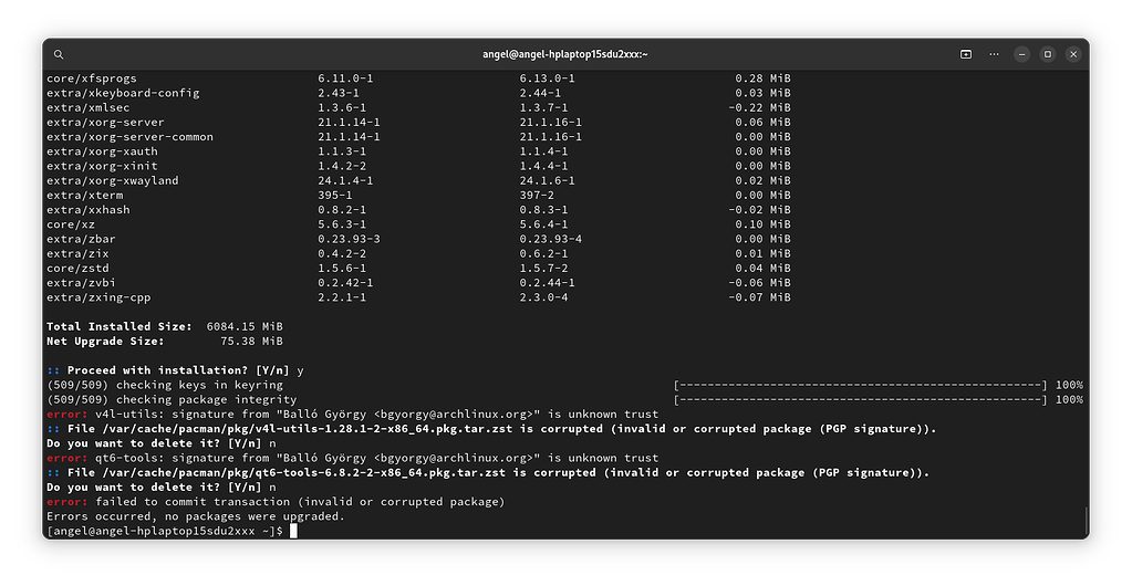 Unable to update system v4l-utils, qt6-tools invalid/corrupted signature - Newbie - EndeavourOS