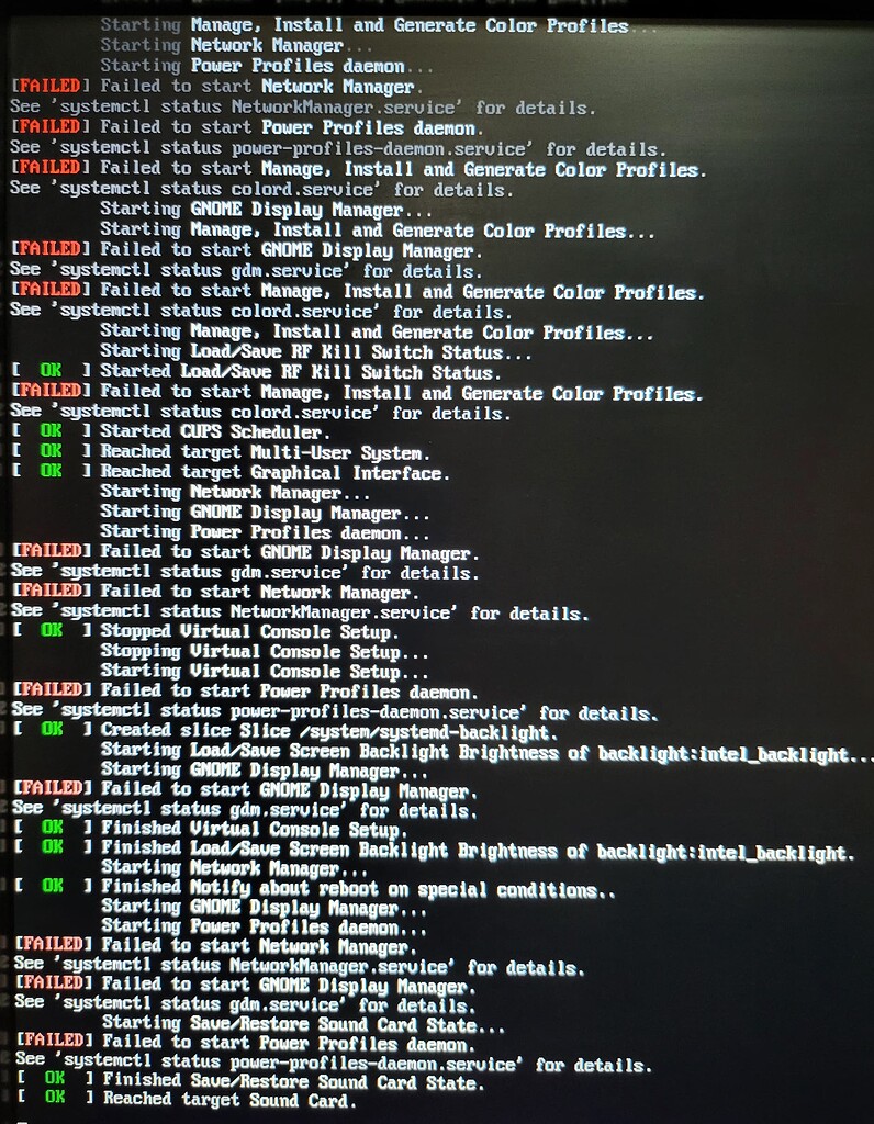 Stuck on loading screen (white text on black background) after reboot ...
