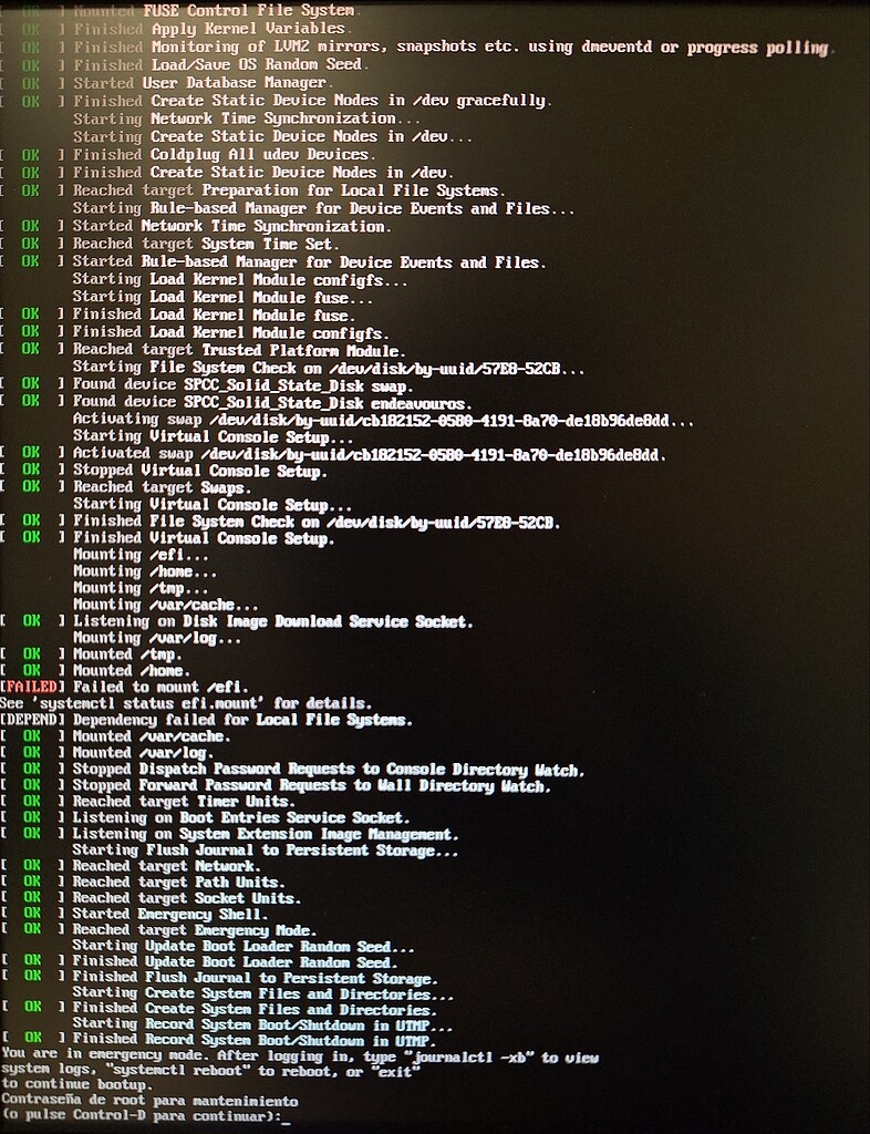 Error after restoring Timeshift with systemd-boot: Fails to mount /efi - Applications - EndeavourOS