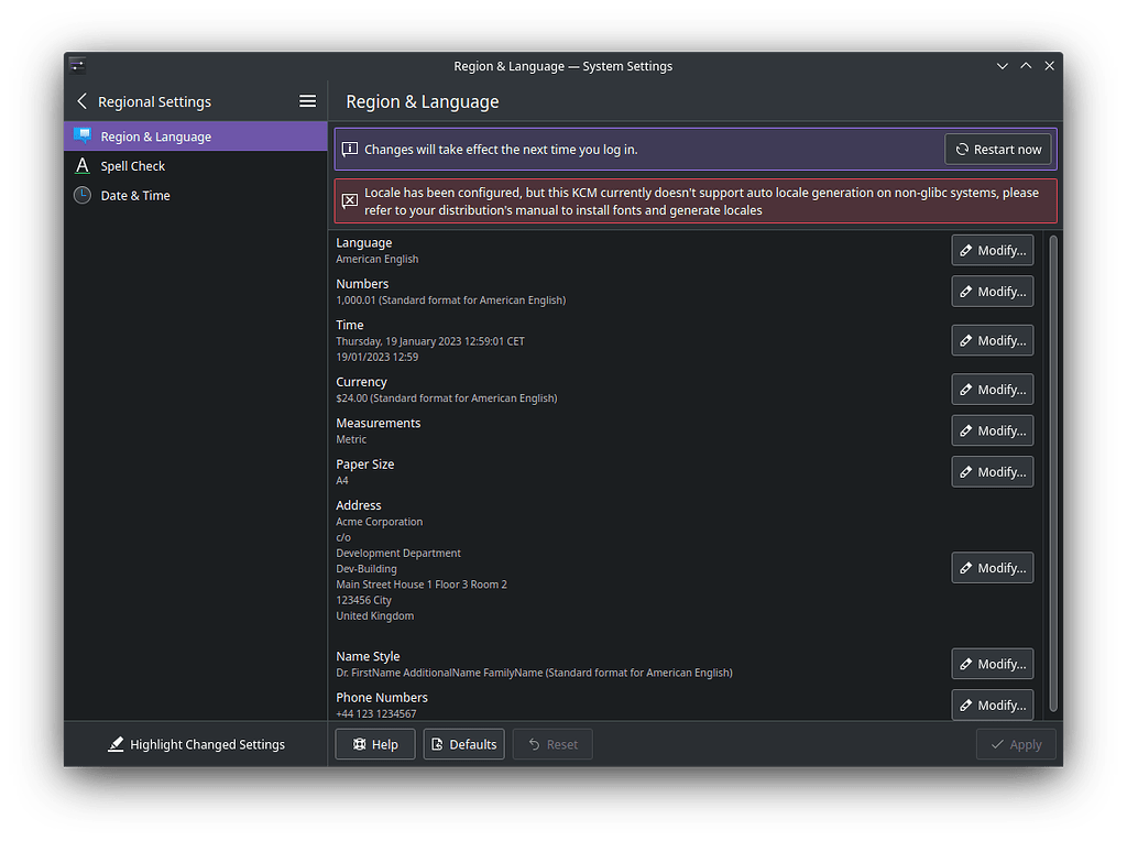 "Region & Language" settings option throws an error and doesn't apply changes - Plasma - EndeavourOS