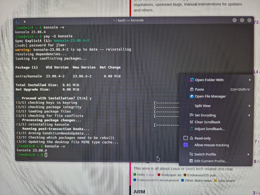 [KDE] Konsole missing settings and menu bar - Plasma - EndeavourOS