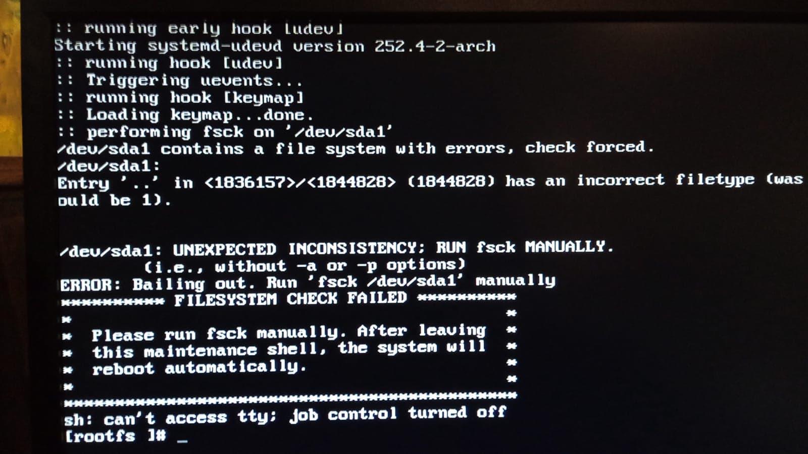 ERROR Bailing Out Run Fsck Manually Newbie EndeavourOS