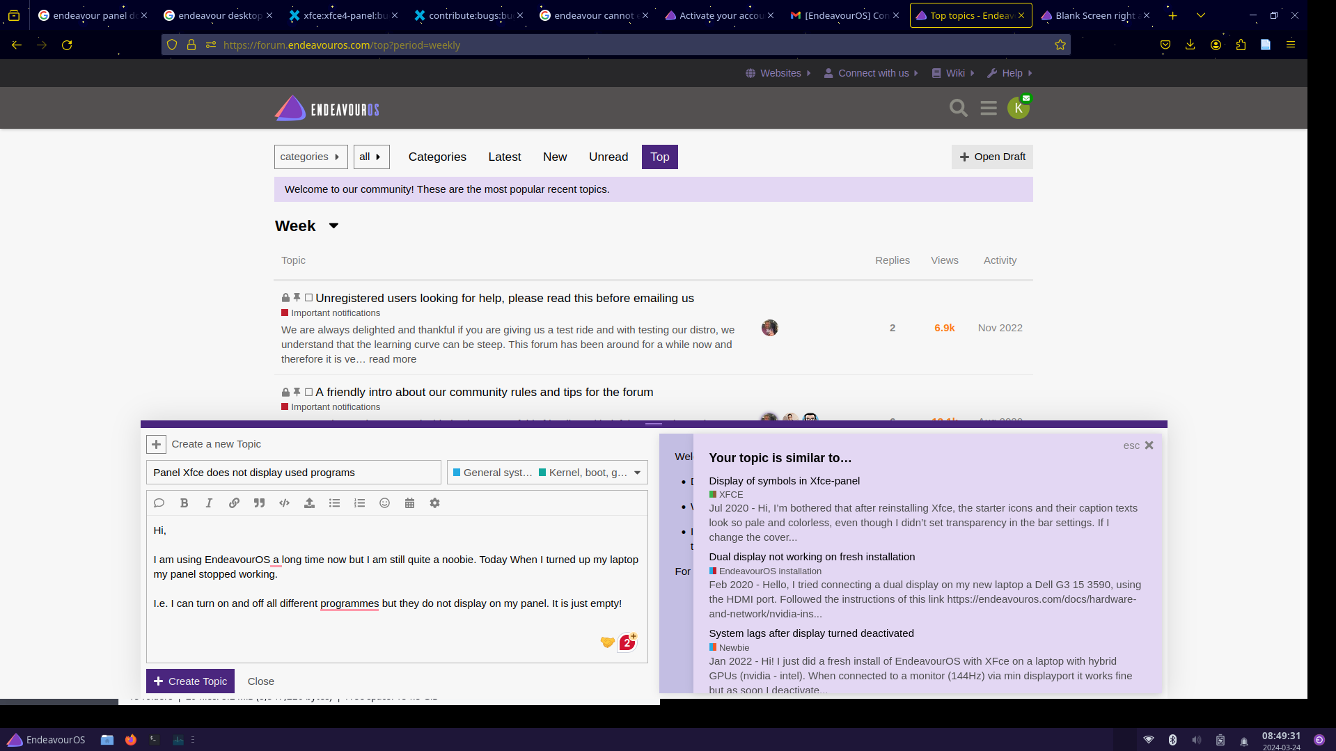 Panel Xfce does not display used programs, no desktop - Kernel, boot, graphics & hardware ...