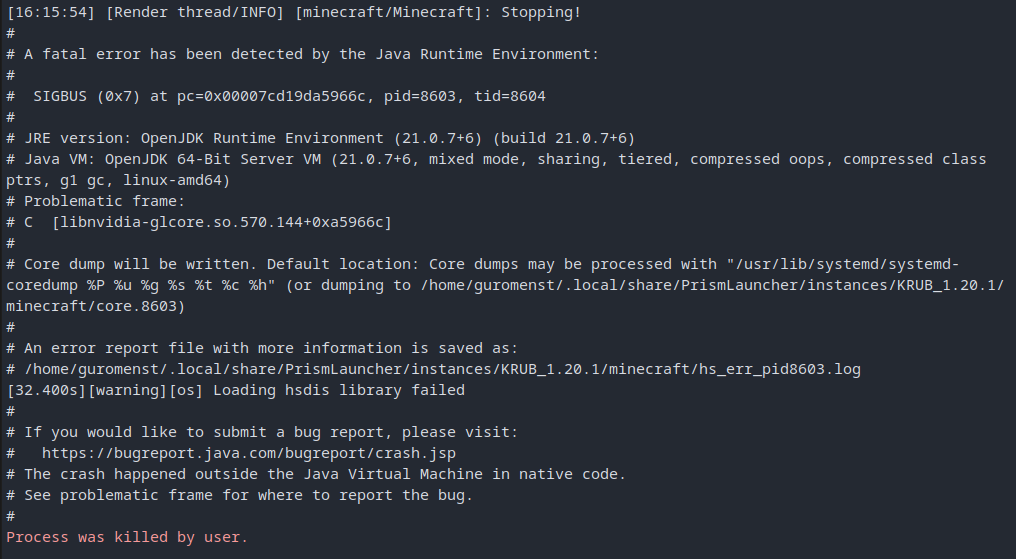 Java crashing when closing minecraft java edition - Gaming, sound and ...