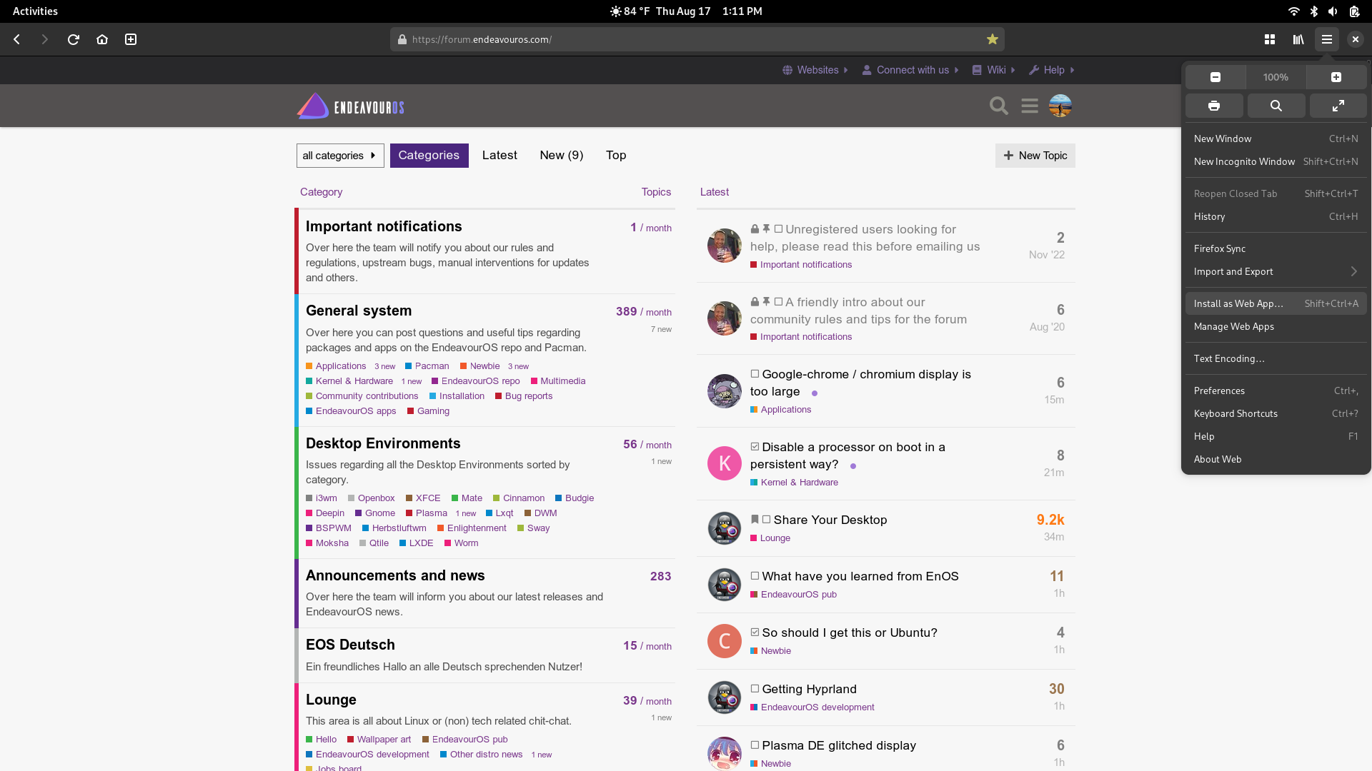 Epiphany (GNOME Web) - Web Apps capability missing - Gnome - EndeavourOS