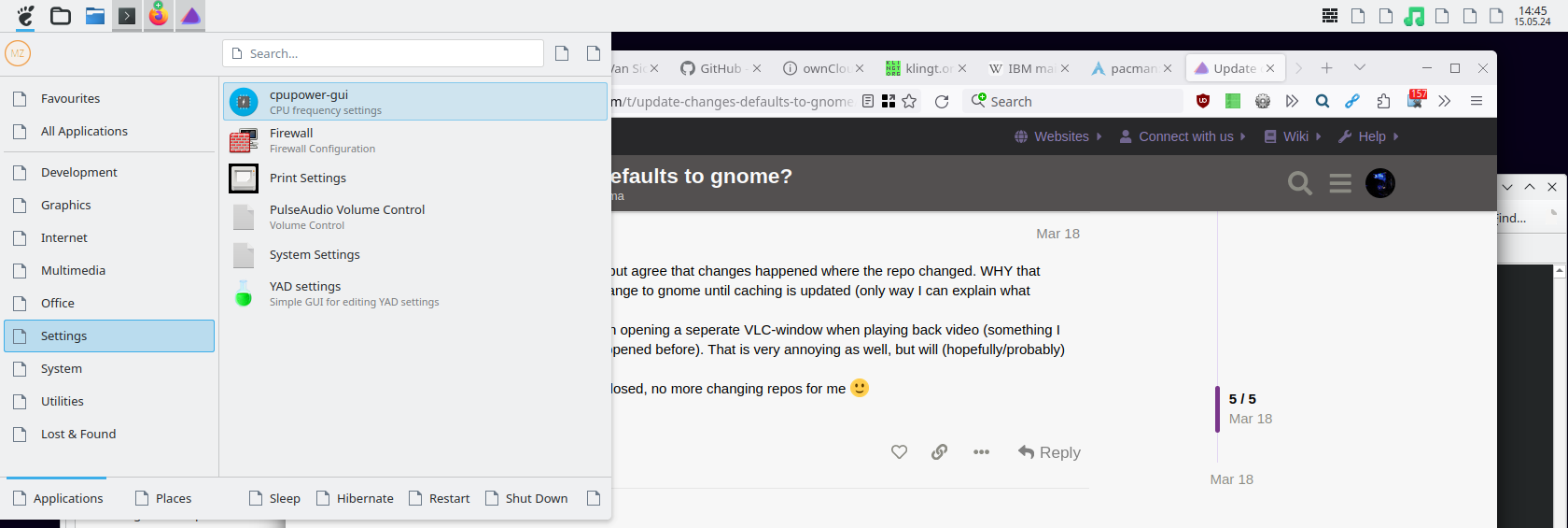 Update changes defaults to gnome? - Plasma - EndeavourOS