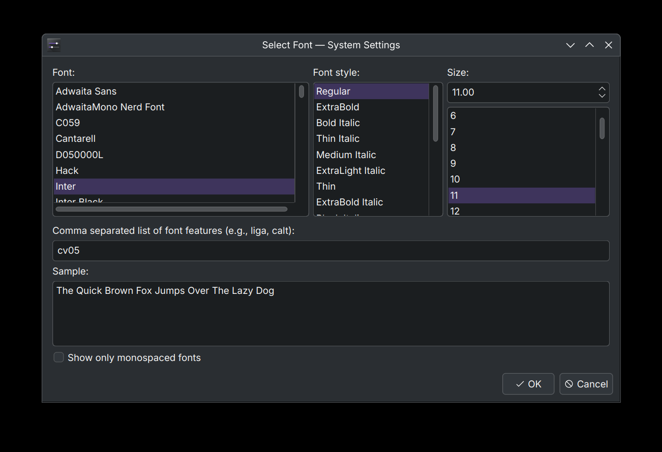Help with KDE Plasma 6 Font Feature Settings - Newbie - EndeavourOS