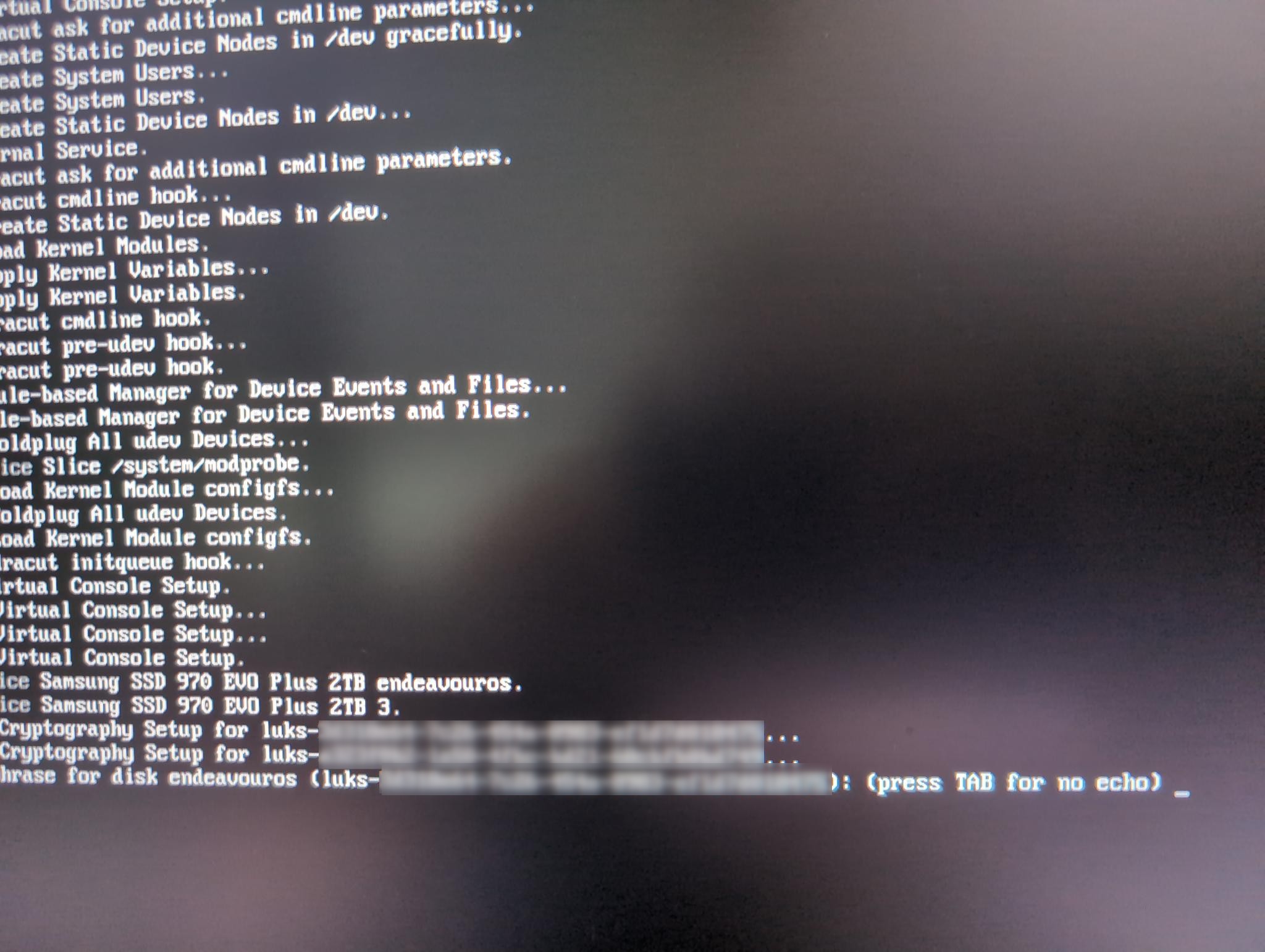 Boot encryption password prompt inconsistency? - Kernel, boot, graphics ...