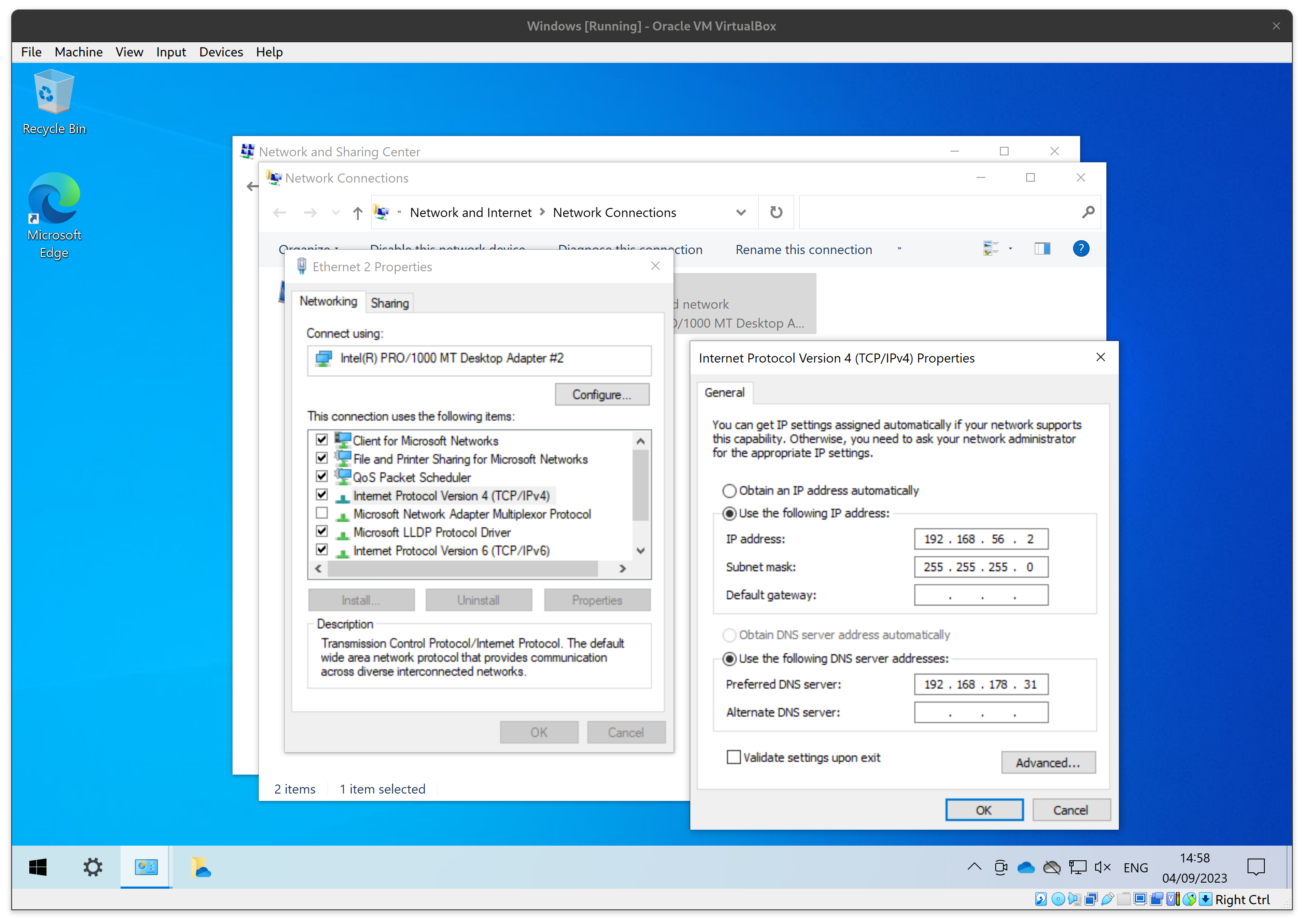 EOS VirtualBox hosting Windows guest: host-only networking - EndeavourOS installation - EndeavourOS