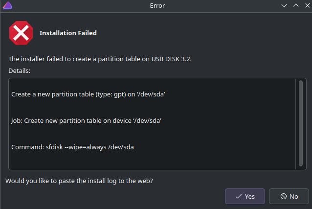 Unable to create disk partition - USB live persistent - EndeavourOS ...