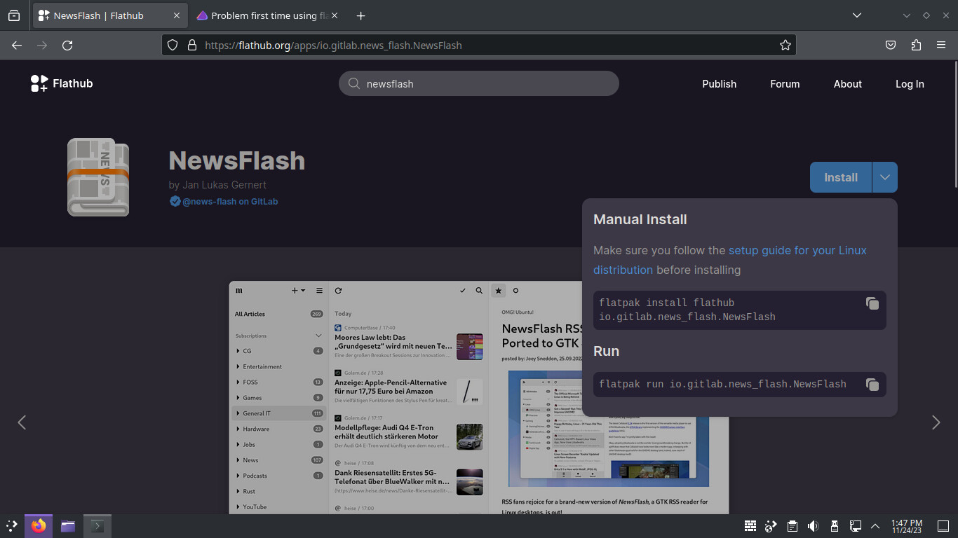 Problem first time using flatpak (Installing Newsflash) - Newbie - EndeavourOS