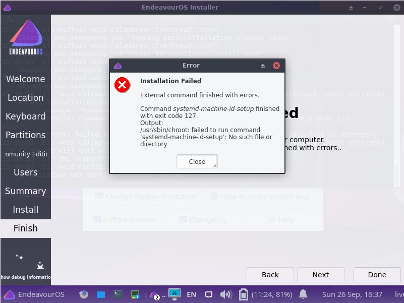 Command Systemd id machineid setup Finished With Exit Code 127 